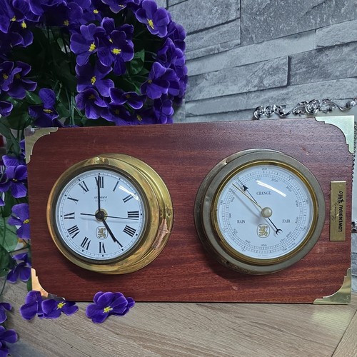 Staiger Ship's clock And Barometer LOWENBRAU A Wall Mounted On A Wooden ...