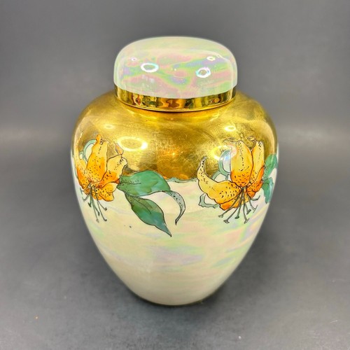 Vintage Lusterware Ginger Jar with Hand Painted Tiger Lilies and Gold ...