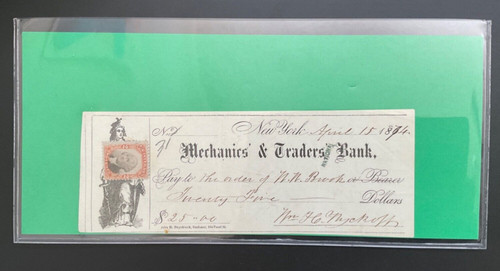 1874 Mechanics & Traders National Bank New York Check $25 | eBay