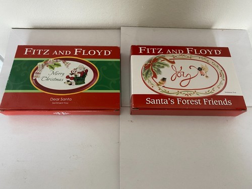 Fitz And Floyd 2011 Lot of 2 Trays, Santa's Forest Friends & Dear Santa ...