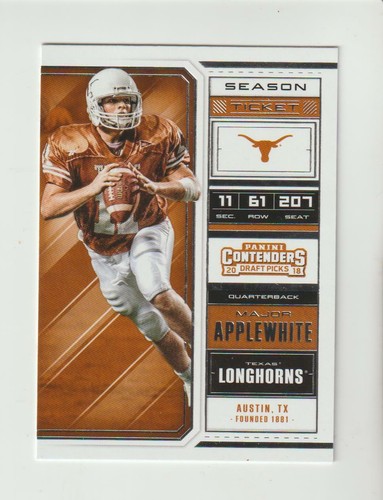 2018 Panini Contenders Draft Picks #65 Major Applewhite card, Texas ...