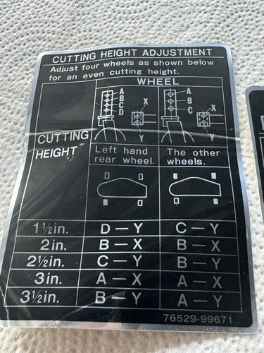 KUBOTA Decal Sticker Label OEM 76529-99671 Cutting Height Adjustment ...