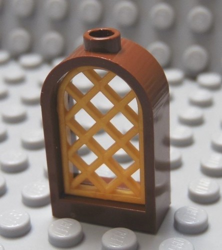 LEGO Brown Window 1 x 2 x 2 2/3 with Rounded Top and Pearl Gold Sash | eBay