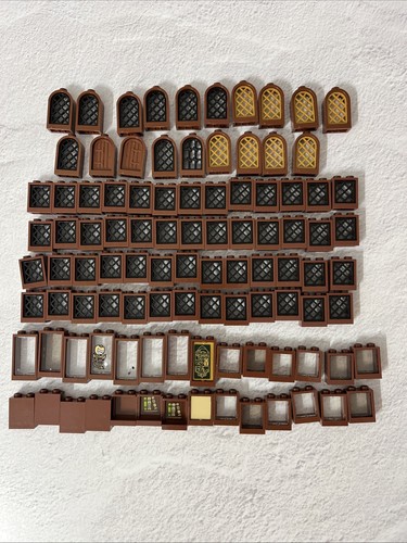 LEGO REDDISH BROWN LOT 99 PCS CASTLE 1X2 WINDOWS WALL PANELS GOLD BLACK ...