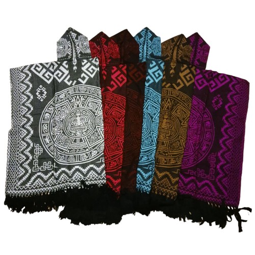 Mexican Poncho Calendario Azteca Amor Eterno with Hoodie One Size ...