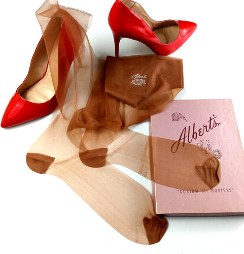 sz 13x40 RARE SIZE VTG FLAT KNIT RHT SEXY NYLON GARTER STOCKINGS 1 PR ...