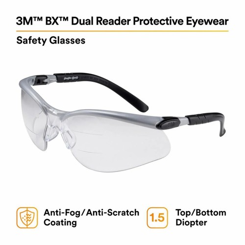 3M Anti-Scratch/Anti-Fog Clear Lens Half-Frame Eyewear Silver/Black | eBay