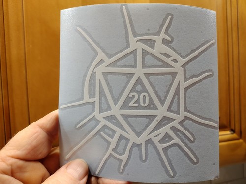 D20 Critical Hit broken window vinyl decal 5 inch white D&D dice stuck ...