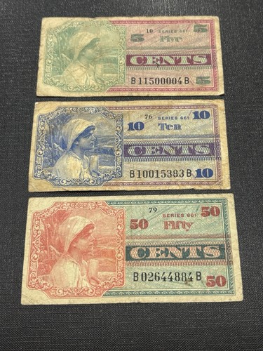 3 Note Lot Of Military Payment Certificates From Series 661. Five, Ten ...
