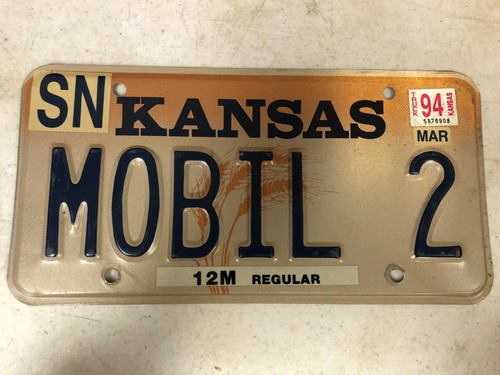 March 1994 KANSAS Shawnee County 12M Regular Truck License Plate MOBIL ...