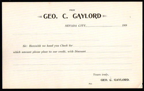 Nevada City Ca c1890 - Geo C Gaylord - Document - Letter Head Rare ...