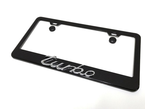 (1) 3D "TURBO" Emblem Logo BLACK Coated Metal License Plate Frame ...
