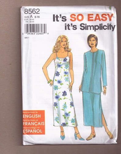 SIMPLICITY DRESS 8562 A 6 -16 MISSES DRESS AND JACKET UNCUT NEW | eBay