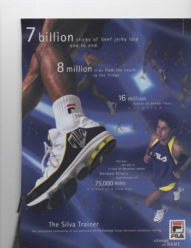 1997 FILA SHOES PRINT AD GERMAN SILVA 2-TIME NY MARATHON WINNER SILVA ...