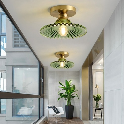Modern Green Glass Shade Flush Mount Ceiling Light Bedroom Home ...