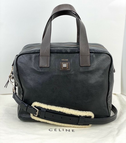 Celine Briefcase Black Leather Shearling Strap Messenger Travel Bag Vintage Bag | eBay