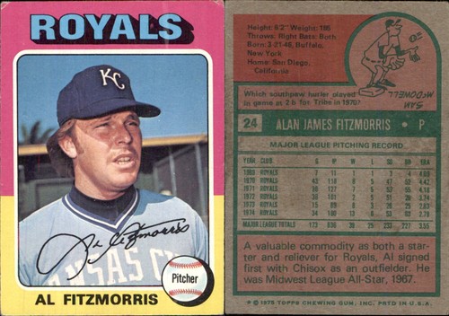 Al Fitzmorris 1975 Topps #24 Card Kansas City Royals FREE SHIP ...