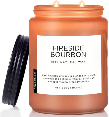 M&SENSE Fireside Bourbon Candles Strong Scented, 2 Wick Jar Candle 19 ...