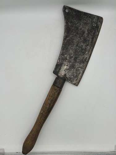 Antique Meat Cleaver hog splitter Hand Forged Thick Blade 7” Heavy Farm ...