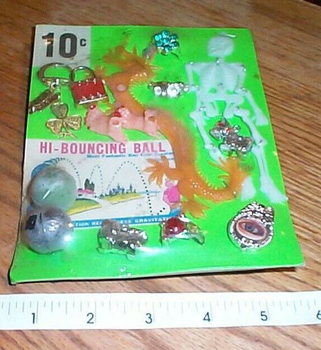 Vintage display 10c card hi-bouncing balls rings toys #jd19 | eBay