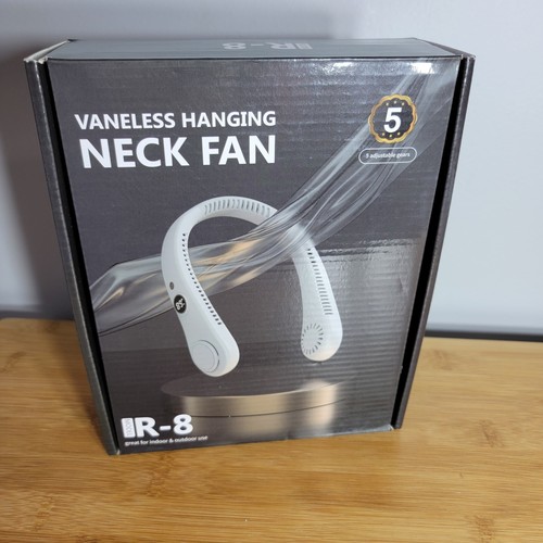 R8 Vaneless Hanging Neck Fan Black 5 Gear Speeds Rechargeable Personal ...