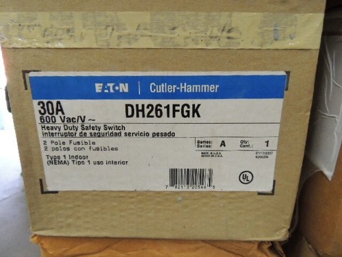 EATON DH261FGK HEAVY DUTY SAFETY SWITCH 30A 2P 600V FUSIBLE NEMA 1 | eBay