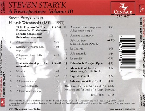 STEVEN STARYK, A RETROSPECTIVE, VOL. 10: WORKS OF WIENAWSKI NEW CD ...