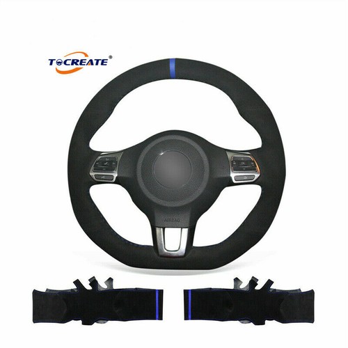 Black Suede Steering Wheel Cover for VW Golf R GTI Jetta (GLI) Tiguan # ...