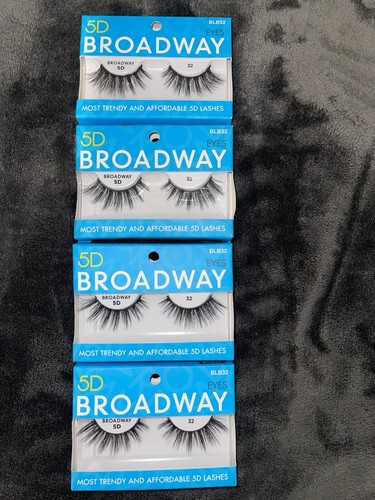 New Broadway 5D Black Natural Eyelashes #32 Strips Reusable pack of 4 ...