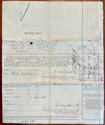 Superb Early 1872 4th US Cavalry in TEXAS Muster Roll | eBay