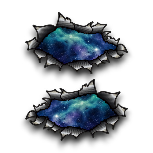 2x Cosmic Galaxy Space Ripped Carbon Fibre Oval Vinyl Sticker Decals ...