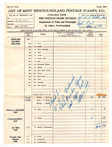 Newfoundland 1949 - Post Office / Postage Stamp Order Form - | eBay