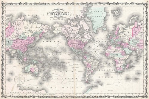 Map of the World, 1867 by Ward Maps Art Print Vintage Antique Poster ...
