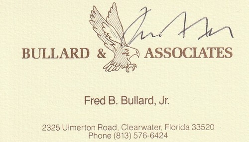 FORMER USFL JACKSONVILLE BULLS OWNER FRED BULLARD SIGNED BUSINESS CARD ...
