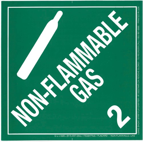 Class 2, "Non-Flammable Gas" DOT Transportation Hazard Sticker, 10.75 ...