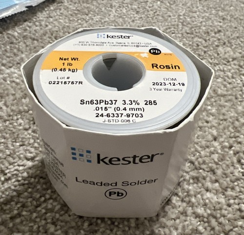 Kester 24-6337-9703 285 .015” Rosin Flux-Cored Wire - 1 lb DOM: 12/2023 ...