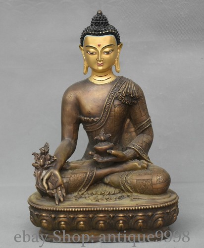 Old Nepal Bronze Gold Gilt Painting Menla Medicine Medical God Buddha ...