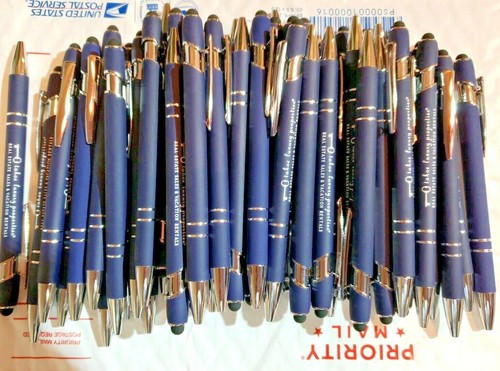50 PEN BLUE Misprint Lot Metal Soft Touch Alpha Stylus Click BLUE PEN ...