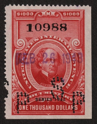 1942 overprint US Stamp Sc#R360 Documentary Revenue one thousand ...