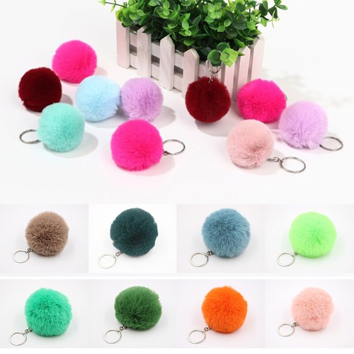 Soft Fur Fluffy Ball Keychain PomPom Key Chains Keyring Charms Handbag ...