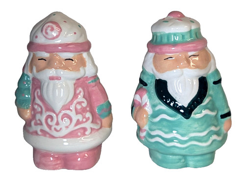 Folk Art Santa Claus Salt and Pepper Shakers Ceramic Pink Green Tree ...