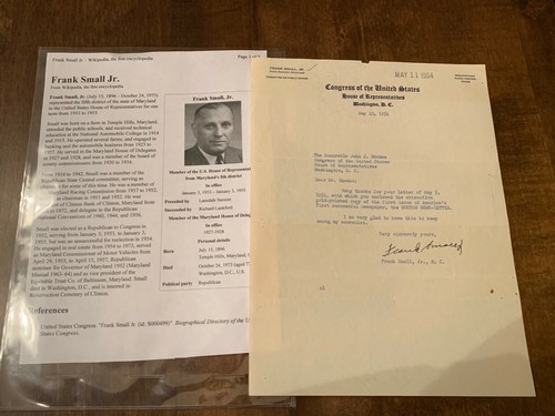 FRANK SMALL JR-SIGNED/AUTOGRAPH-US HOUSE OF REPRESENTATIVES-MARYLAND | eBay