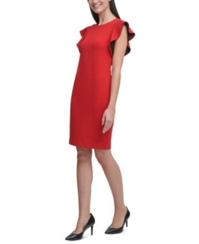 Calvin Klein Ruffle-Sleeve Sheath Dress in Swifty Red Women's Size 10 ...