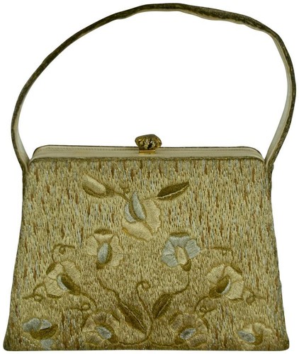 VINTAGE GOLD & BRONZE METALLIC BROCADE FABRIC EVENING HAND BAG, GOLD ...