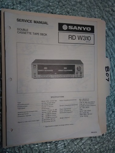 Sanyo rd-w310 service manual original repair book stereo tape deck ...