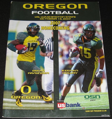 OREGON DUCKS 2007 WASHINGTON STATE FOOTBALL PROGRAM BRIAN PAYSINGER ...