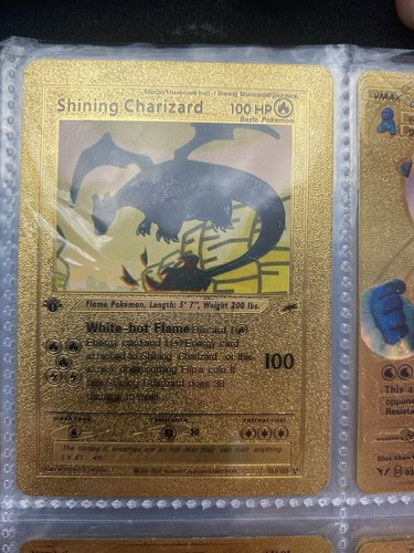Custom Pokemon Gold Foil Card Shining Charizard 1st Edition Fan Art ...