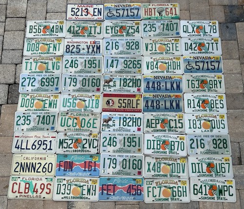48 License Plates Mixed Lot FL NH ME CA WA NV Crafting NO Reserve | eBay
