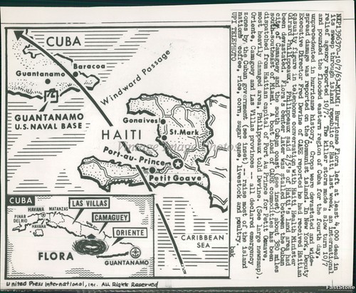 1963 Hurricane Flora Miami Fl Map Cuba Government Haiti Wire 6X8 ...