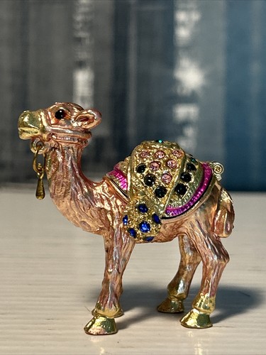 Metal Jeweled Camel Trinket Box Small Gold Pink tone Hinged with ...